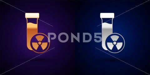 Gold and silver Laboratory chemical beaker with toxic liquid icon ...
