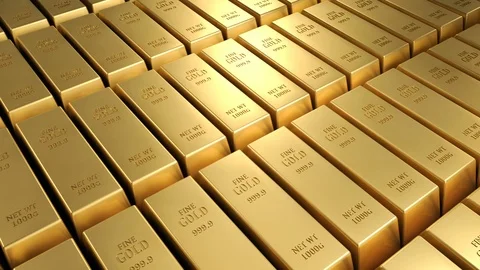 Gold bars moving 3d background loop | Stock Video | Pond5