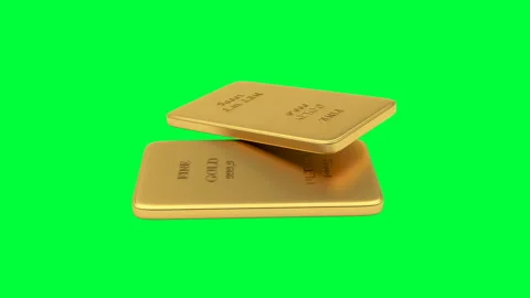 Gold bars rotate on a green screen in 3D... | Stock Video | Pond5