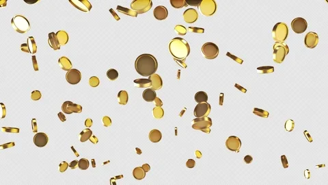 Gold coin rain. Transparent background | Stock Video | Pond5