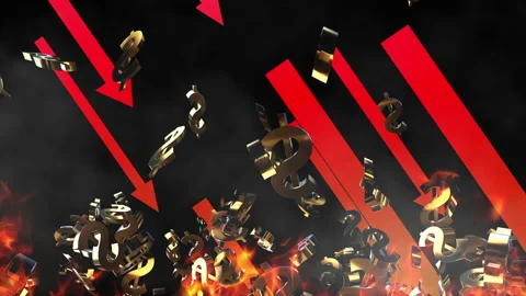 gold dollar sign particle with down arro... | Stock Video | Pond5