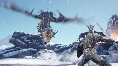 Gold Dragon and a Knight Fight in a Goth... | Stock Video | Pond5