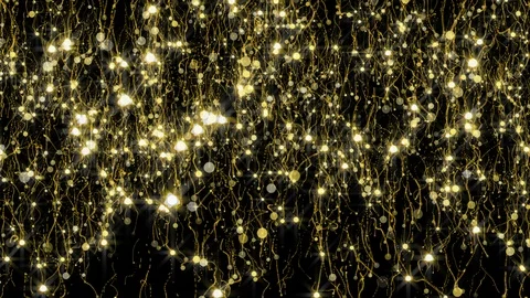 Gold glitter sparkles rain fall on dark ... | Stock Video | Pond5