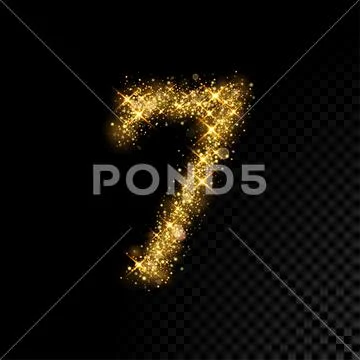 Gold glittering number Seven 7 on black background: Graphic #88217225