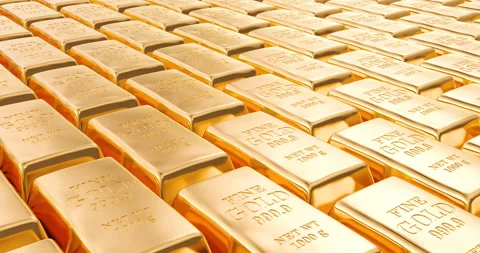 Gold ingots, loop animated background. 3... | Stock Video | Pond5