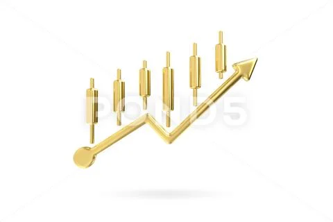 Gold metal financial chart simple icon. 3d economic graph sign ~ Clip ...