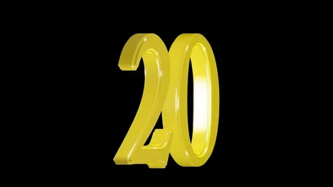 Gold number 20 isolated on alpha channel... | Stock Video | Pond5