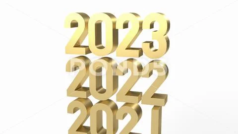 Gold number 2023 on white background 3d rendering. Illustration #221110892