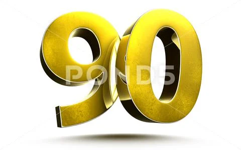 Gold numbers 90 isolated on white background illustration 3D rendering ...
