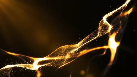 Gold particles spark animation wave flow... | Stock Video | Pond5
