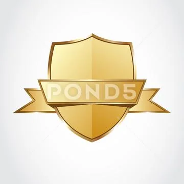 Gold shield with ribbon. Vector illustration: Graphic #134450445