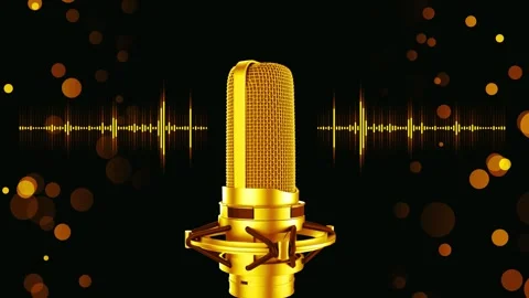 Gold Studio Microphone with sound wave o... | Stock Video | Pond5