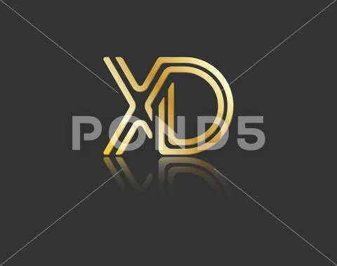 Gold stylized lowercase letters X and D with reflection connected by a ...