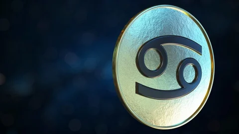 Gold token with Cancer Zodiac sign. Loop... | Stock Video | Pond5