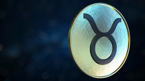 Gold token with Taurus Zodiac sign. Loop... | Stock Video | Pond5