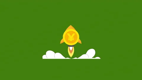 Gold yen coin rocket animation | Stock Video | Pond5