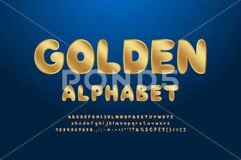 Golden alphabet. Rich bold vector font, uppercase and lowercase letters ...