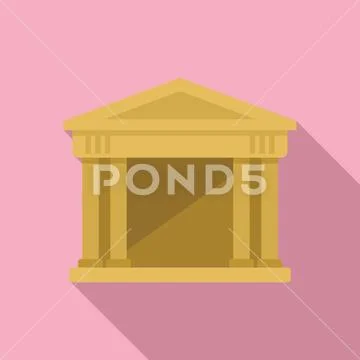 Golden ancient greek building with columns standing on pink background ...