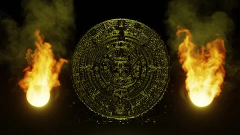 Golden Aztec Calendar With Fire | Stock Video | Pond5