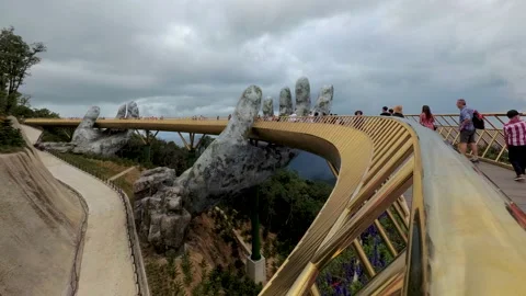 Golden Bridge Cau Vang giant hands attra... | Stock Video | Pond5