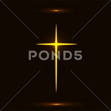 Golden Christian cross symbol over black background. Glowing fire cross ...
