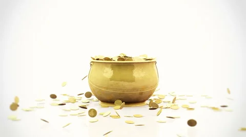 Golden coins falling into a golden pot | Stock Video | Pond5
