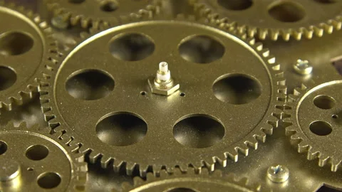 Golden Copper Cogs Wheel Gears Working 2 | Stock Video | Pond5