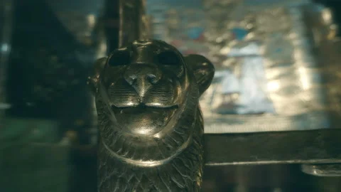 Golden figurine of a lion, like the leg ... | Stock Video | Pond5