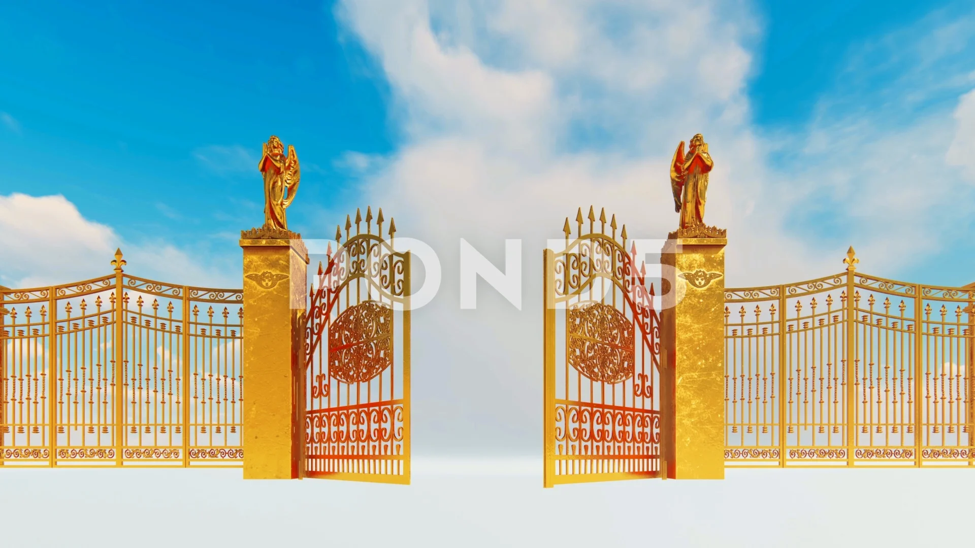 Open Gates Of Heaven Camera Moving Towards Heavens Golden Gates