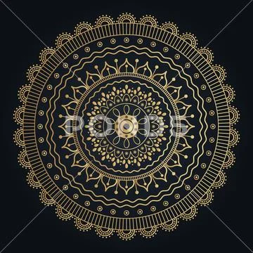 Golden maya flower mandala on black background. Folk ornamental ...