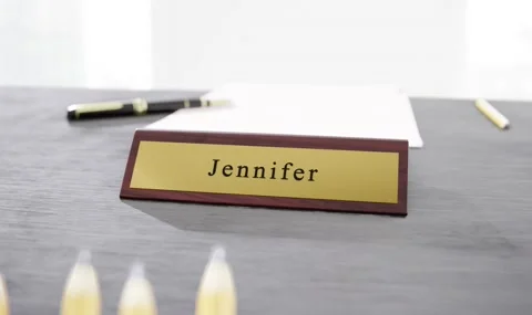 Golden Name Tag of Jennifer on a CEO or ... | Stock Video | Pond5