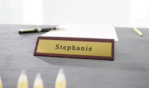 Golden Name Tag of Stephanie on a CEO or... | Stock Video | Pond5