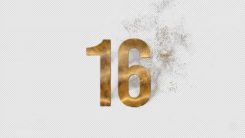 Golden number 16 from particles, numberi... | Stock Video | Pond5