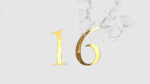 Golden number 16 from particles, numberi... | Stock Video | Pond5