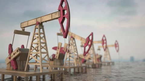 a golden oil pump pumps in an ocean of o... | Stock Video | Pond5