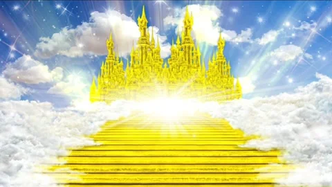 golden stairs through the clouds to the ... | Stock Video | Pond5