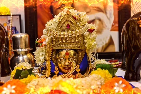 Golden Statue of Devi Durga. Goddess Dur... | Stock Video | Pond5