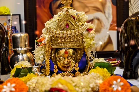 Golden Statue of Devi Durga. Goddess Dur... | Stock Video | Pond5