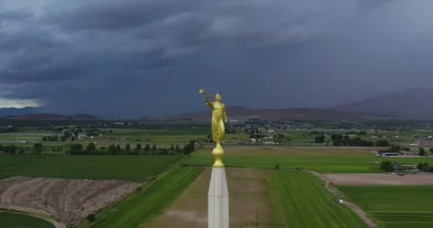 Golden Statue of Moroni on LDS Mormon Te... | Stock Video | Pond5