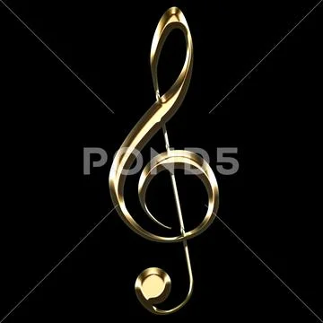 Golden treble clef sign on black background - key sol Illustration ...