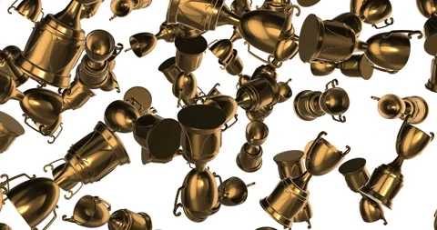 Golden Trophies falling slow motion | Stock Video | Pond5