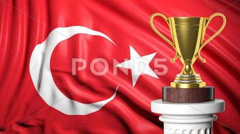 Golden trophy with Turkish flag in background: Graphic #47586357