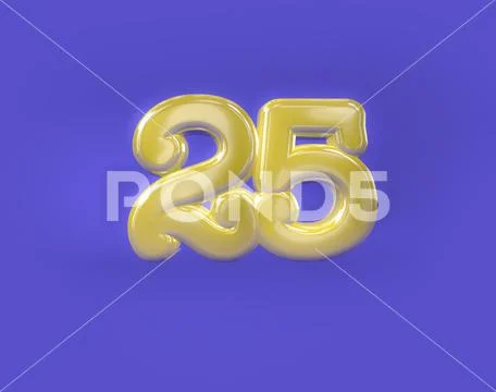 Golden Written 25 Years , Letter Foil Balloon, 3d render illustration ...