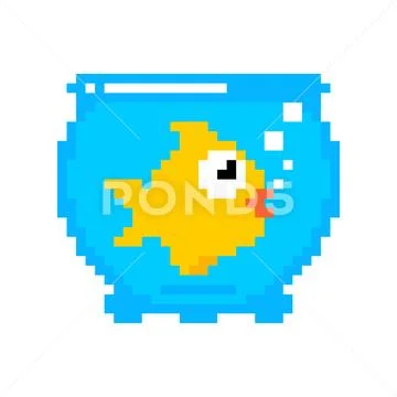 Goldfish in aquarium pixel art isolated. Gold Fish 8bit Sea animal ...