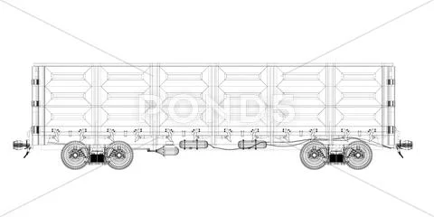 Goods vagon , railway carriage, body structure, wire model: Graphic ...