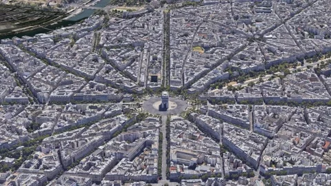 Google Earth, circle around of Arc de Tr... | Stock Video | Pond5