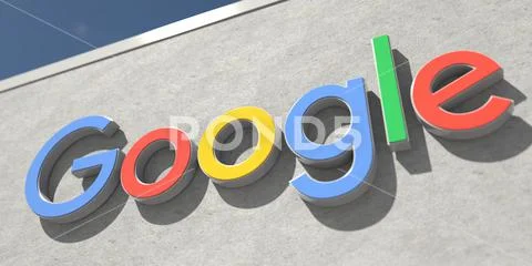 Google logo on a concrete wall. Editorial realistic 3d rendering ...