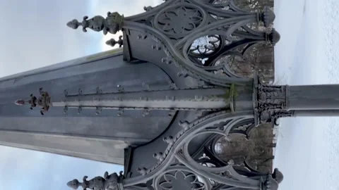 Gothic cast iron well in a landscape par... | Stock Video | Pond5