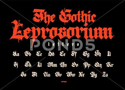 Gothic font from Latin letters. Vector. English alphabet. Medieval ...