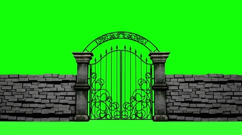 Gothic gates open on green background, 3... | Stock Video | Pond5